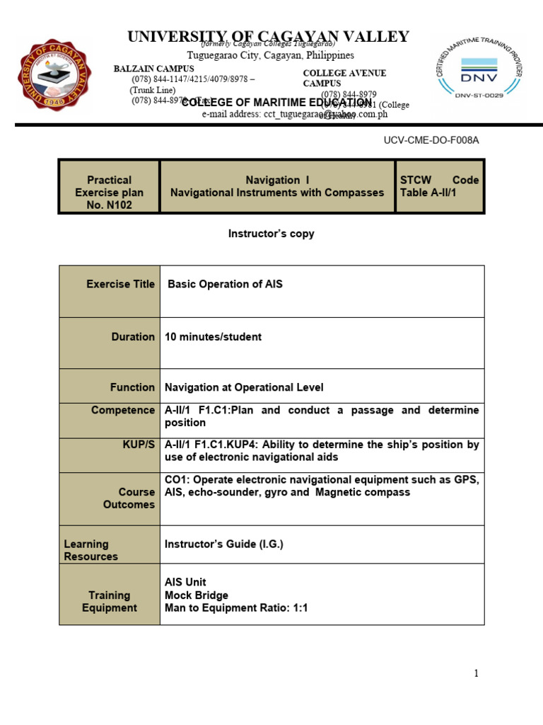 AIS Operation Practical Exercise Guide | PDF | Navigation