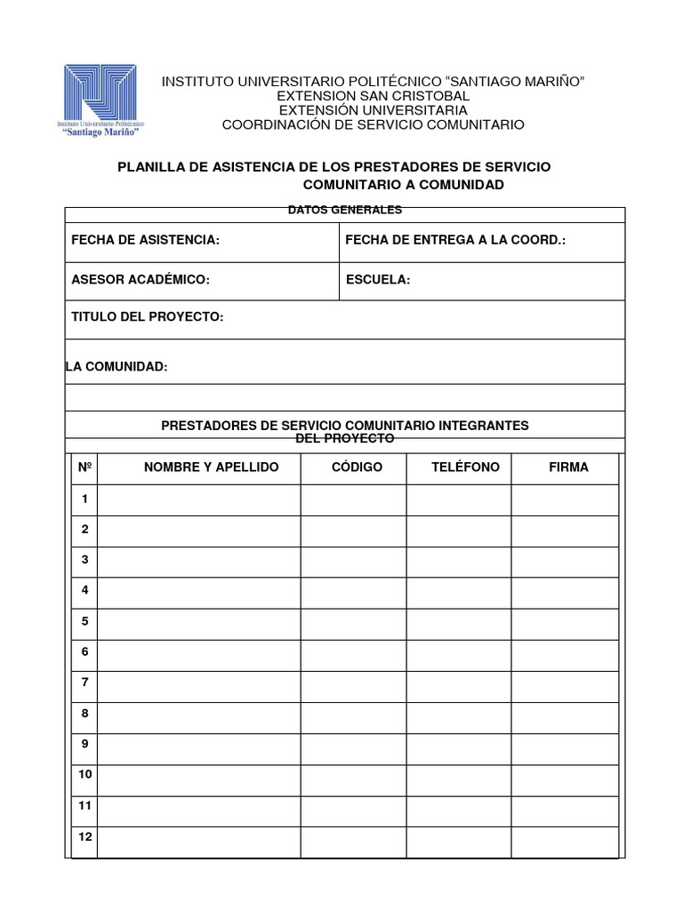 Planilla de Asistencia Servicio Comunitario | PDF | Negocios | Tecnología