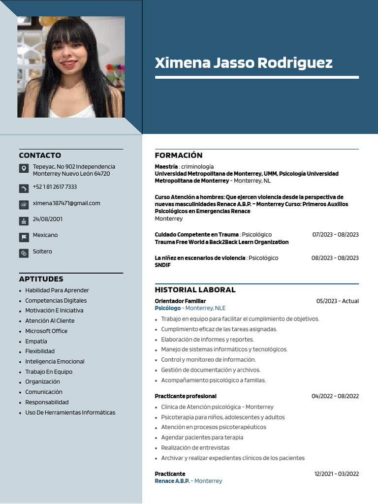 Ximena Jasso Rodriguez CV | PDF | Psicoterapia | Sicología