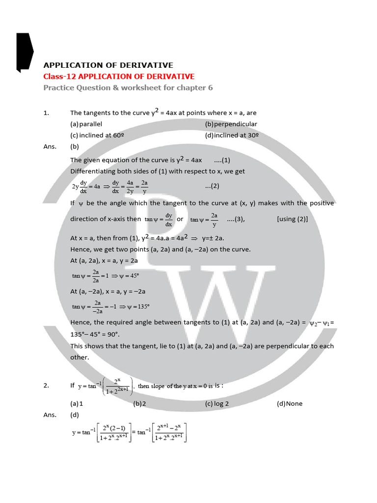 Application of Derivative | PDF | Tangent | Slope