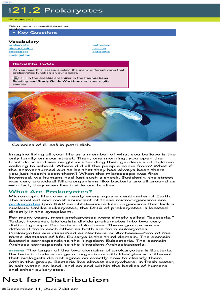 Biology Savvas 21.2 Prokaryotes | PDF | Bacteria | Cell (Biology)
