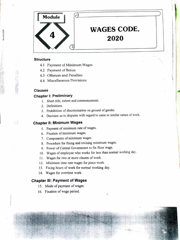Wages Code 2020 Notes | PDF