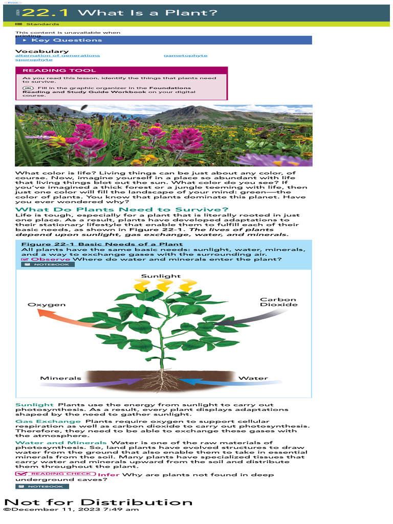 Biology Savvas Plants 22.1 | PDF | Organisms | Biology