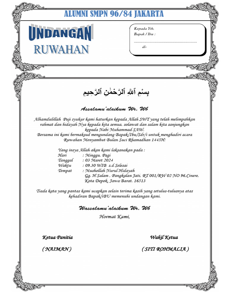 Undangan Ruwahan Alumni SMPN 96 Jakarta | PDF