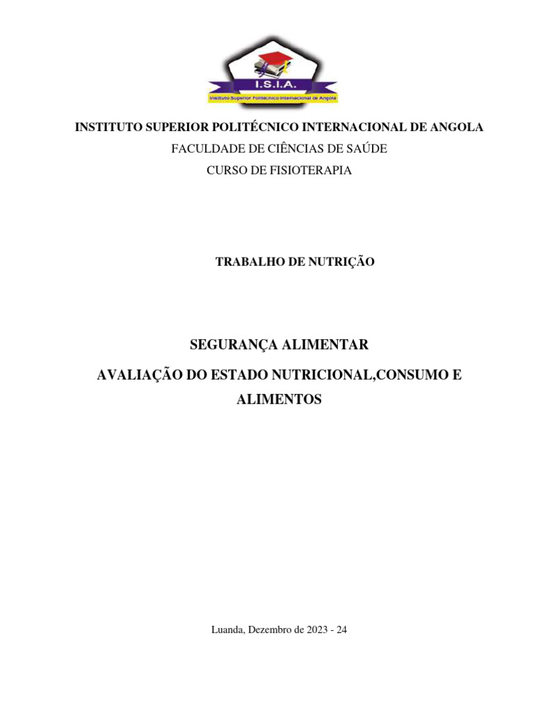 Trabalho Isia Nutrição 2023-24 - 083935 | Download grátis PDF ...