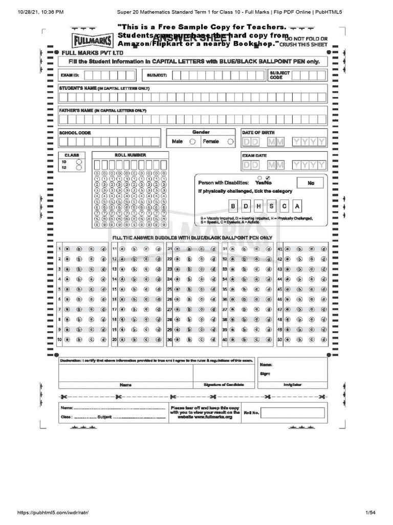 Super 20 Mathematics Standard Term 1 For Class 10 - Full Marks - Flip PDF Online - PubHTML5 | PDF