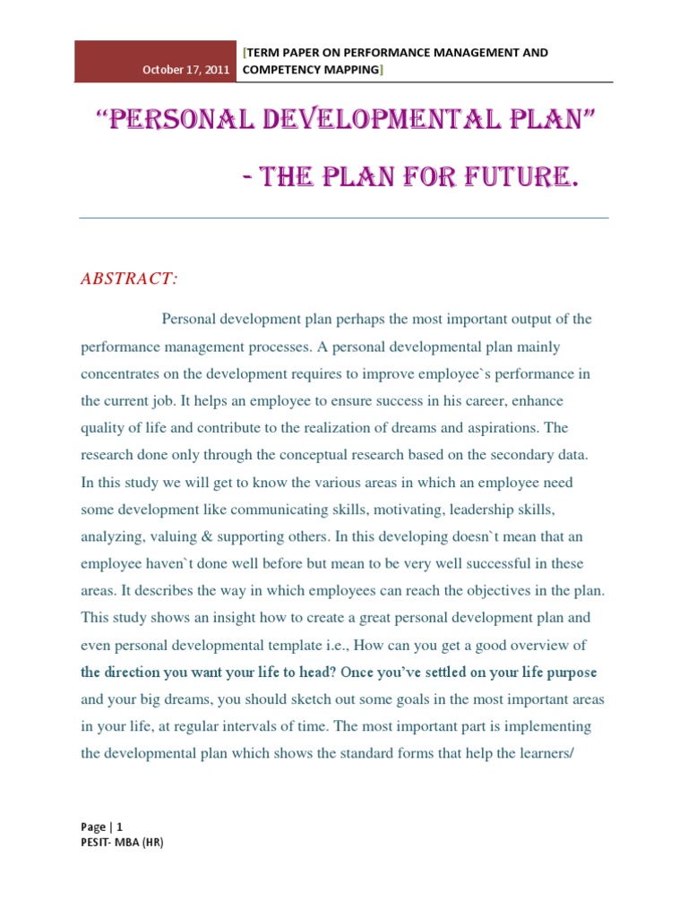 Personal Developmental Plan | PDF | Personal Development | Competence ...
