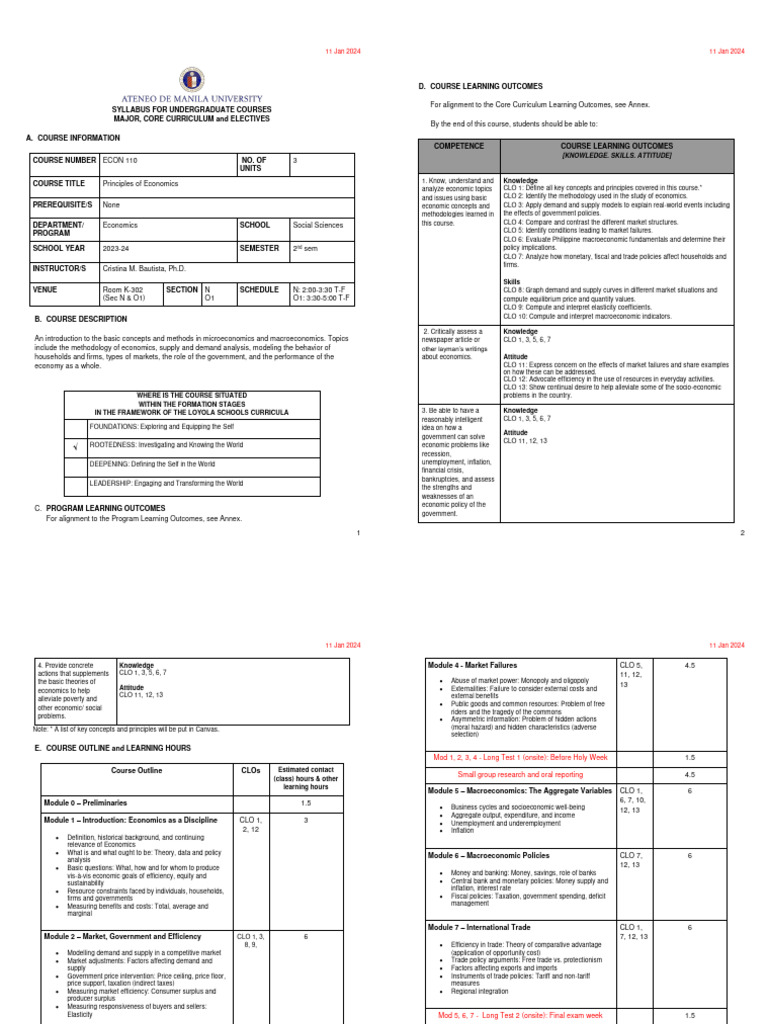 ECON 110: Principles of Economics Syllabus | PDF | Market (Economics ...