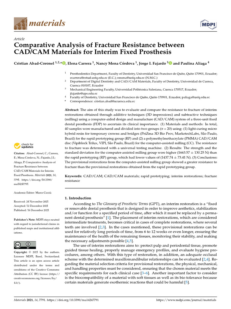 Comparative Analysis of Fracture Resistance Between CAD - CAM Materials ...