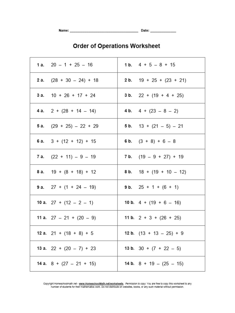 Advanced Order of Operations Worksheet | PDF