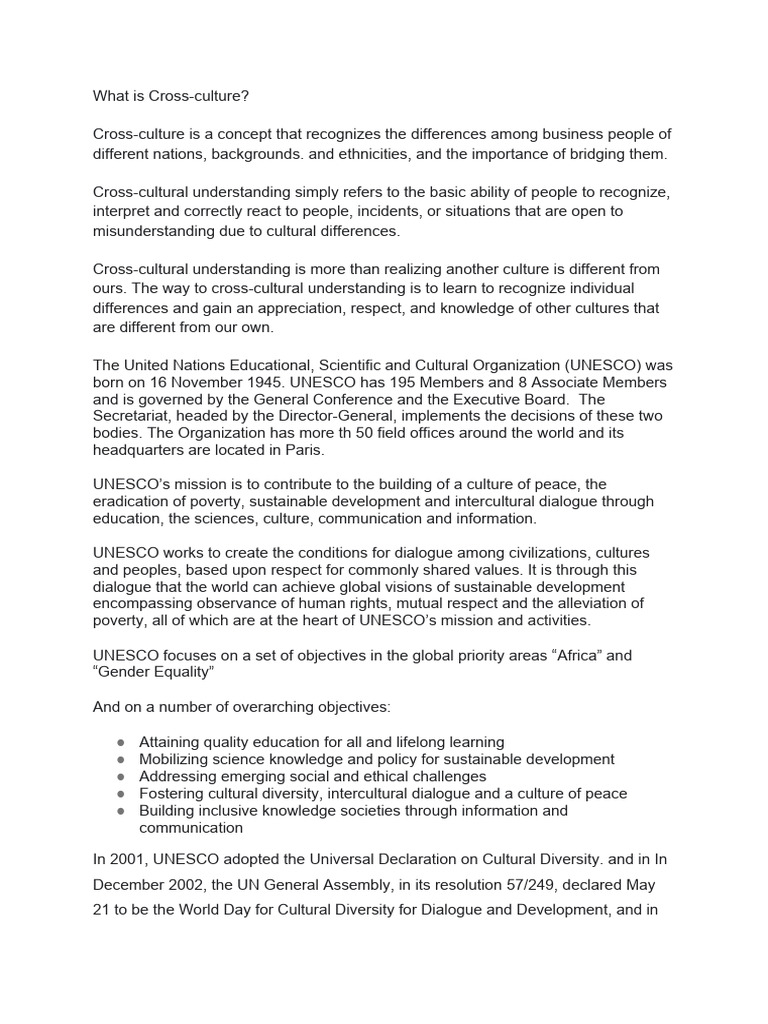 Understanding Cross-Culture and UNESCO | PDF | Cultural Diversity ...