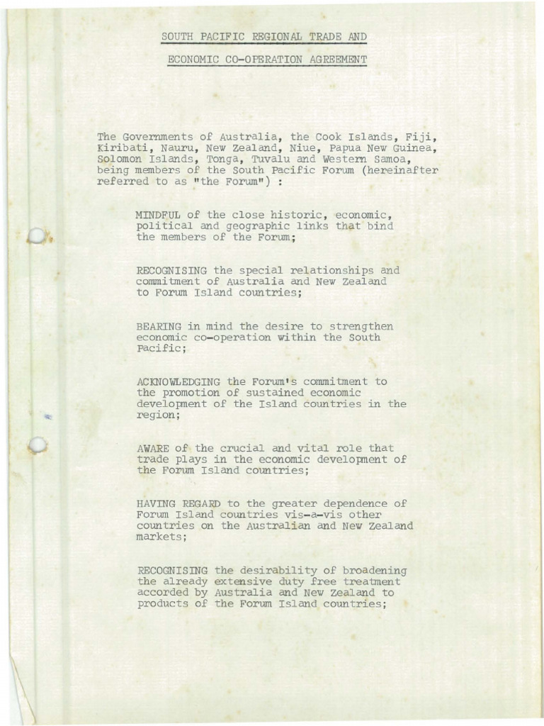 South Pacific Regional Trade and Economic Co Operation Agreement ...