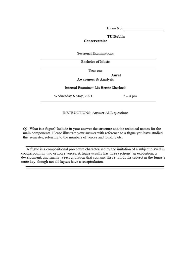 Aural Exam 6 May 2021 | PDF