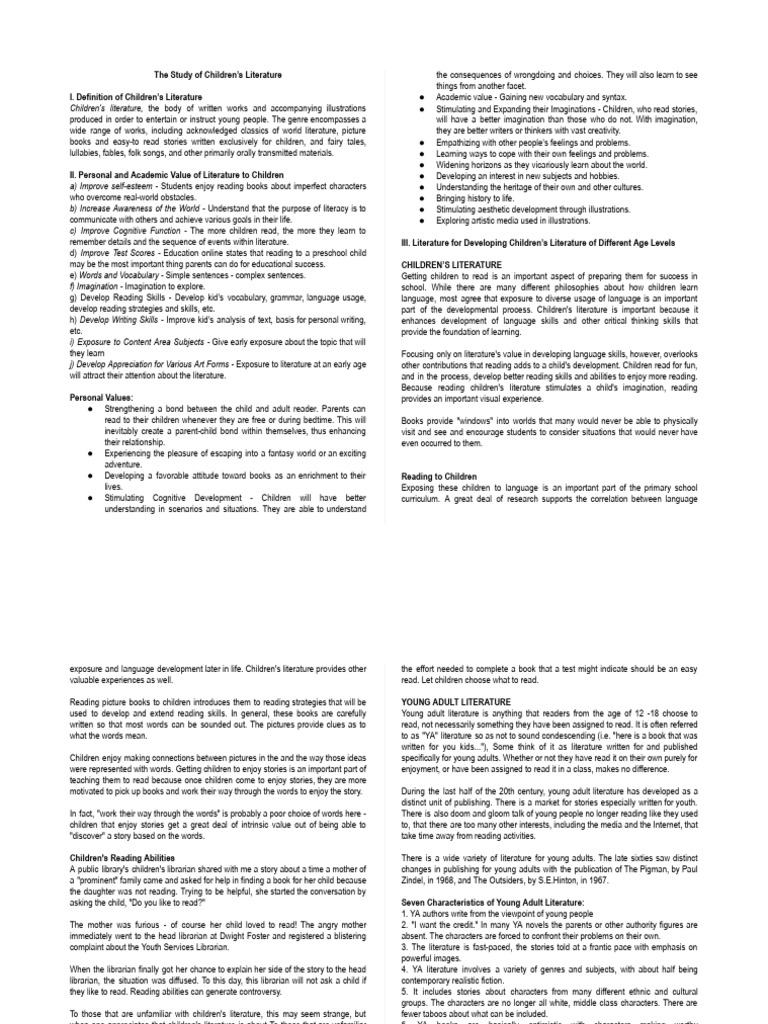 Personal and Academic Values of Literature To Children TO PRINT | PDF ...