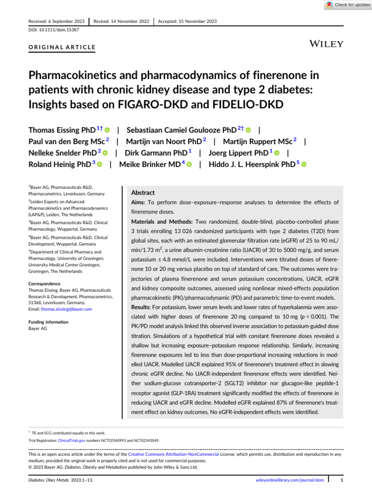 Finerenone Efficacy in CKD and T2D Patients | PDF | Pharmacokinetics ...