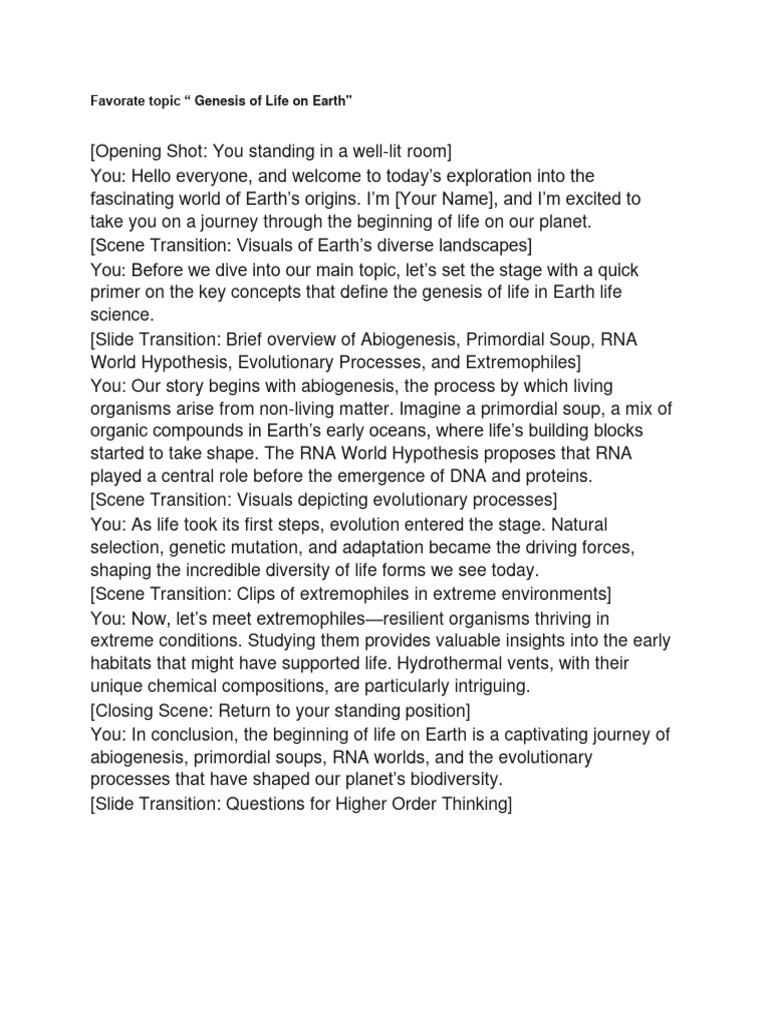 Exploring The Genesis of Life On Earth | PDF | Abiogenesis | Life