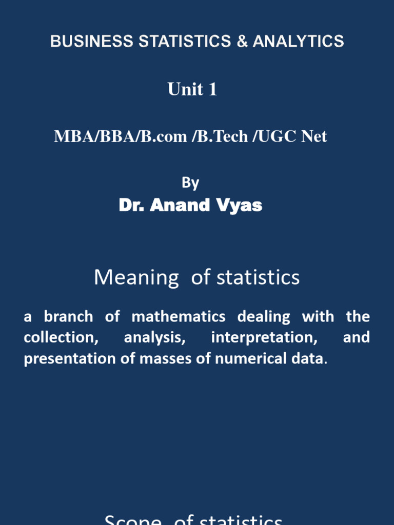 Unit 1 Business Statistics And Analytics Pdf Statistics Coefficient Of Variation