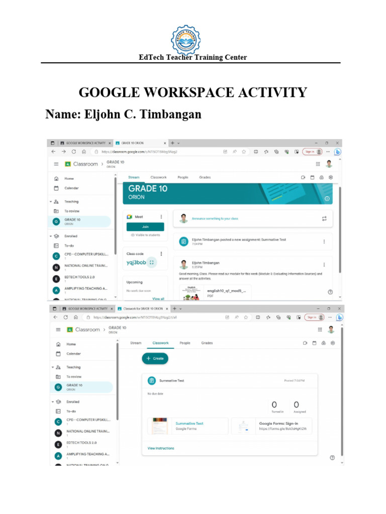 Google Workspace Activity | PDF