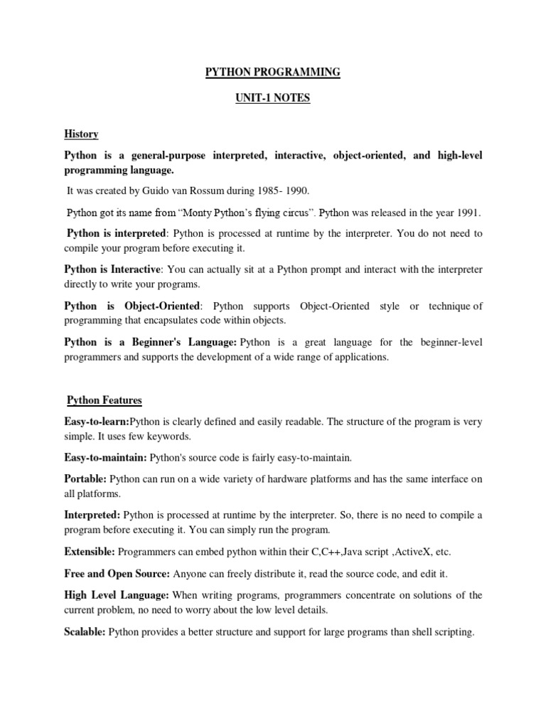 Python Unit 1 Pdf Python Programming Language Reserved Word