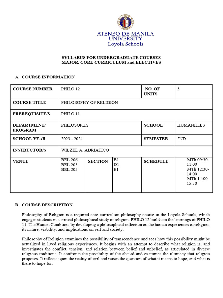 Philo 12 Sy 23-24, 2ND Sem Syllabus | PDF | Plagiarism | Curriculum