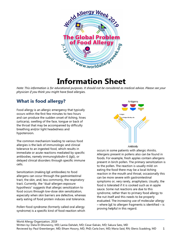 WAO 2019 Food Allergy Information Sheet | Download Free PDF | Allergy ...