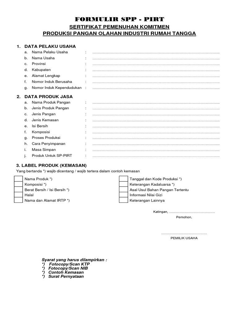 Formulir SPP - Pirt | PDF