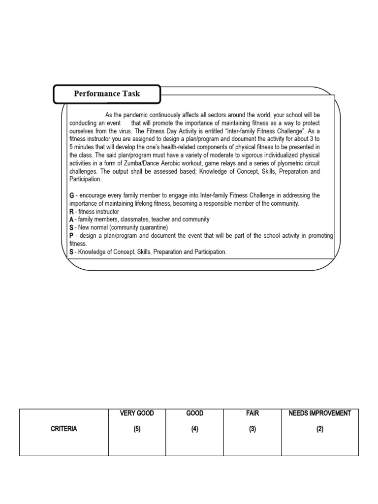 1st PT and Rubrics | PDF | Physical Fitness | Cognition