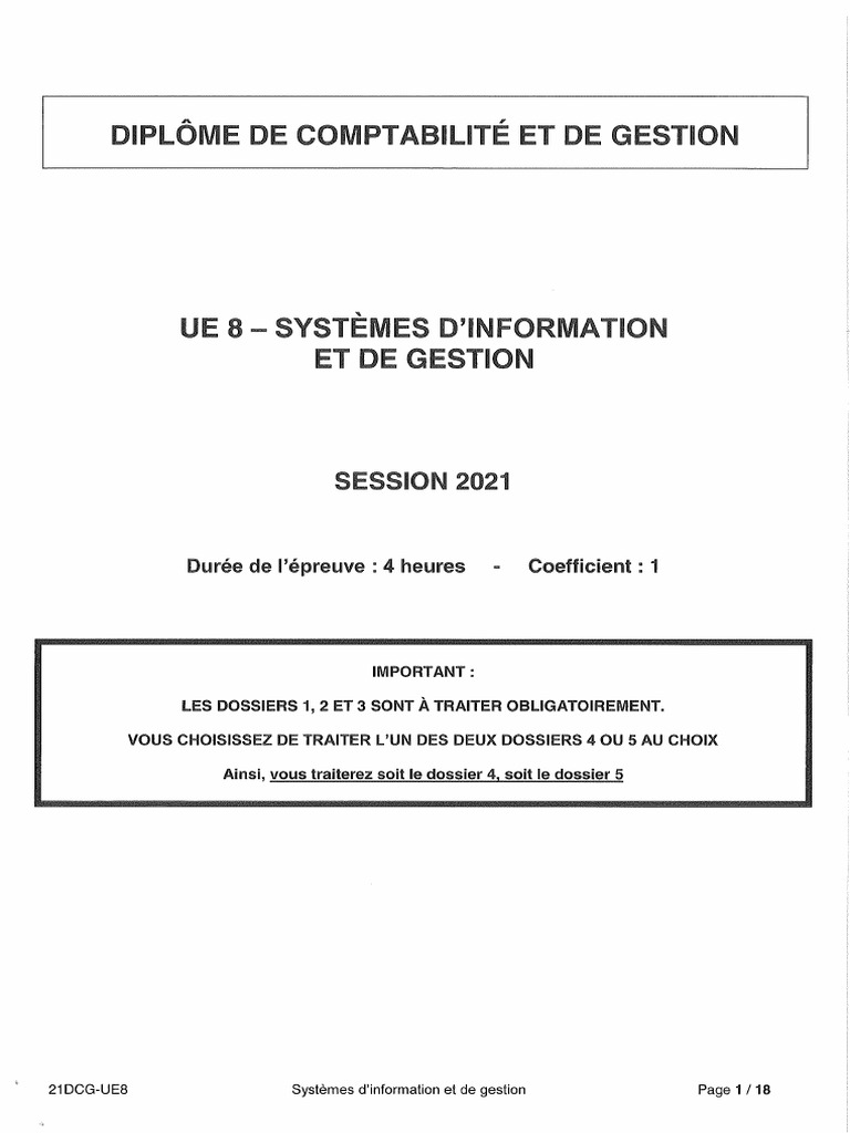 Sig Ue8 Sujet 2021 DCG | PDF