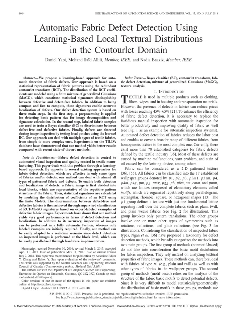 Automatic Fabric Defect Detection Using Learning-Based Local Textural Distributions in The ...