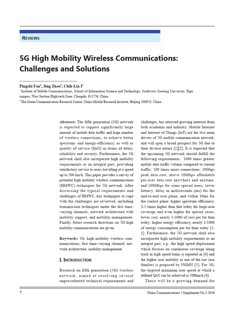 5G High Mobility Wireless Communications Challenges and Solutions | PDF