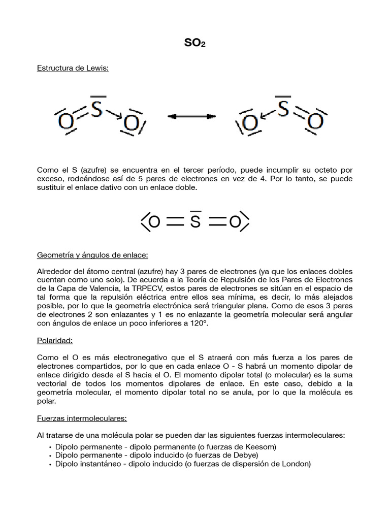 SO2 Explicado | PDF | Polaridad química | Enlace químico