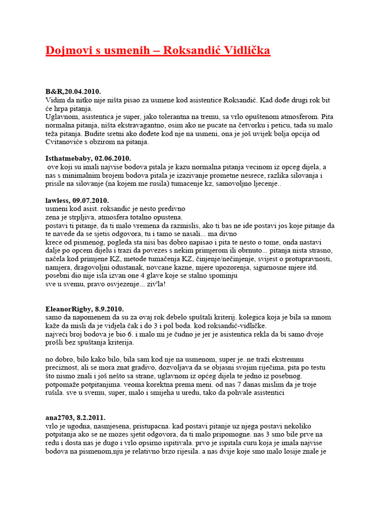 Usmeni - Roksandic Vidlicka | PDF