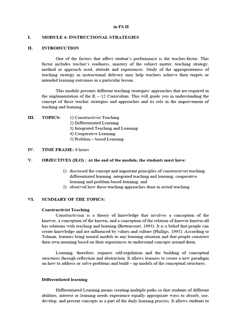 Module-4 fs2 | PDF | Constructivism (Philosophy Of Education) | Differentiated Instruction