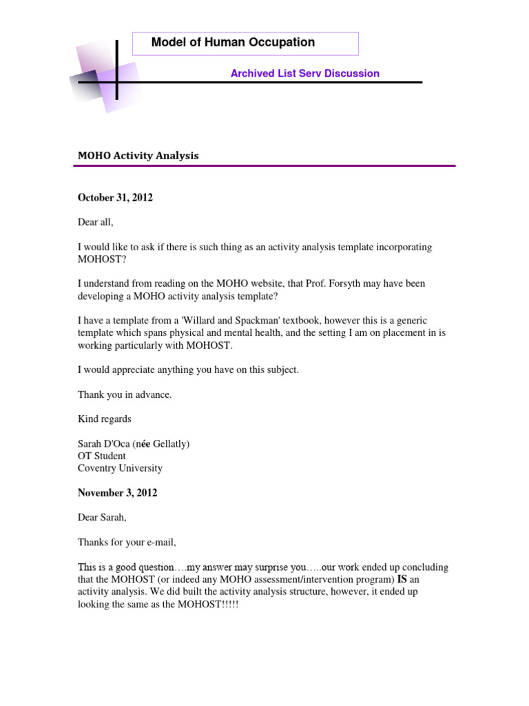 Moho Activity Analysis Download Free Pdf Occupational Therapy