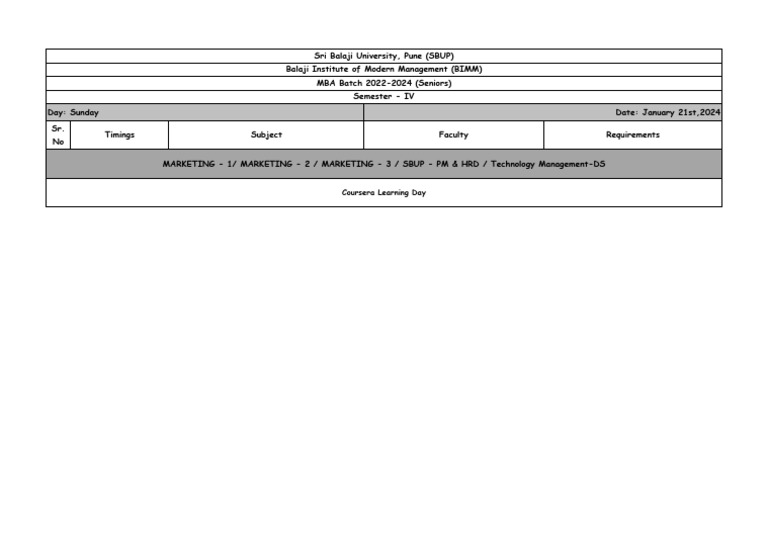 BIMM Seniors Schedule Dated 21th January 2024 | PDF