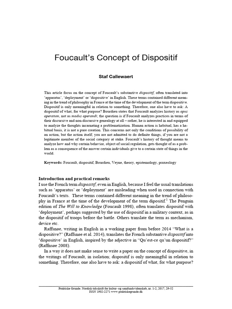 Foucault's Concept of Dispositif | PDF | Michel Foucault | Sociology