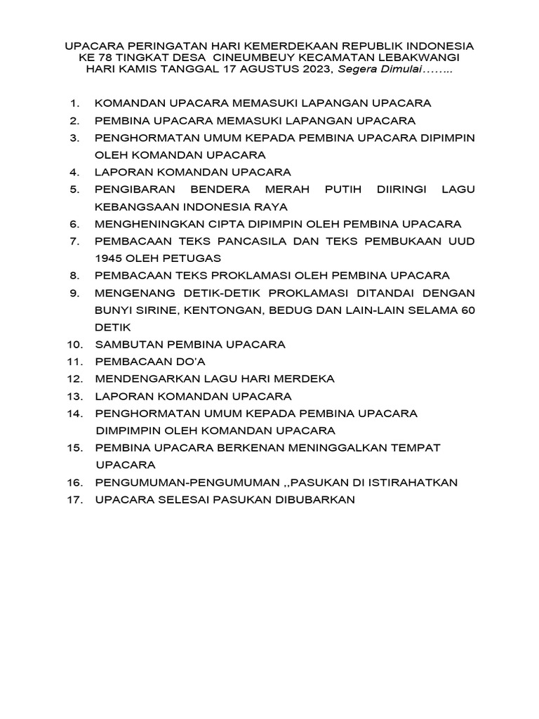 Susunan Upacara 17 Agustus | PDF