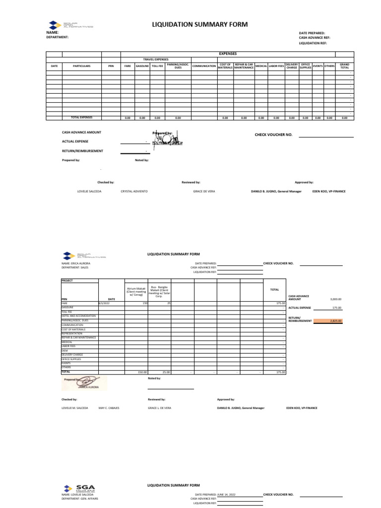 Liquidation Form - Final | PDF | Credit Card | Cash