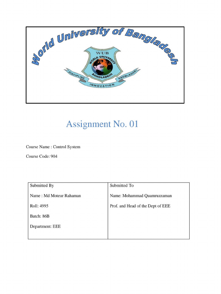 Control System Assignment 1 | PDF