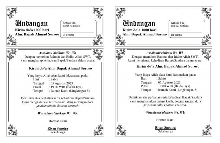 Undangan Kirim Doa | PDF | Griya & Taman