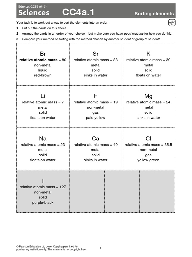 CC4 All Sheets | PDF | Periodic Table | Chemical Elements