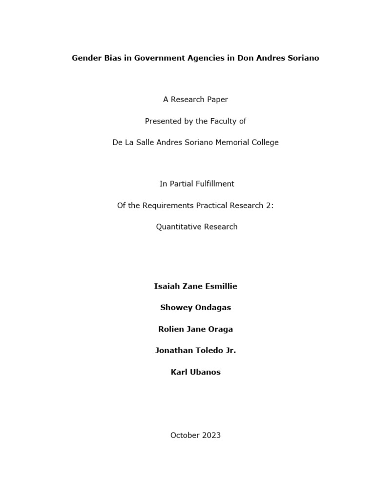Revised Paper Gender Bias in Don Andres Soriano | PDF | Gender Studies ...