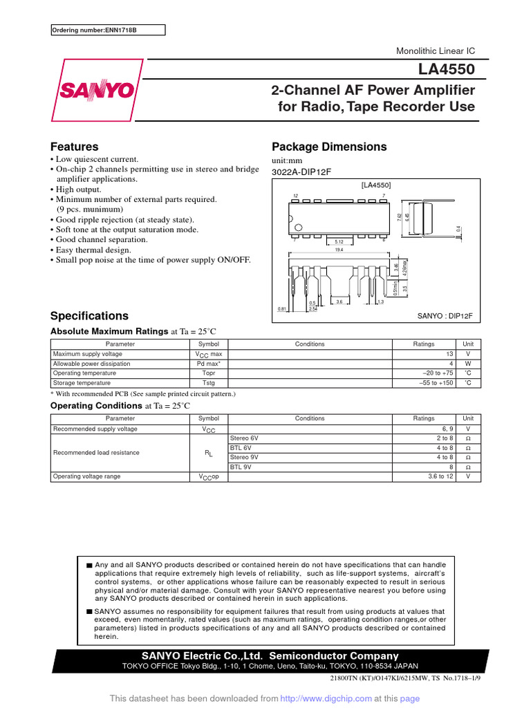 LA4550 | PDF | Capacitor | Amplifier