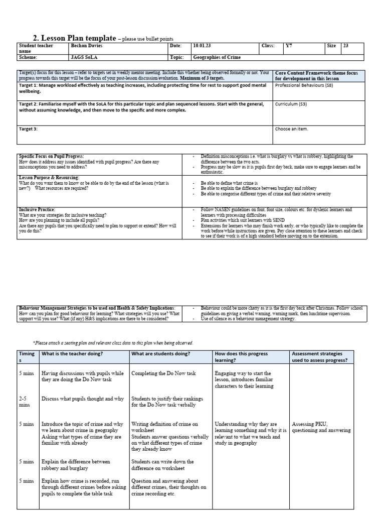 Year 7 Geography Lesson Plan: Crime | PDF | Learning | Lesson Plan