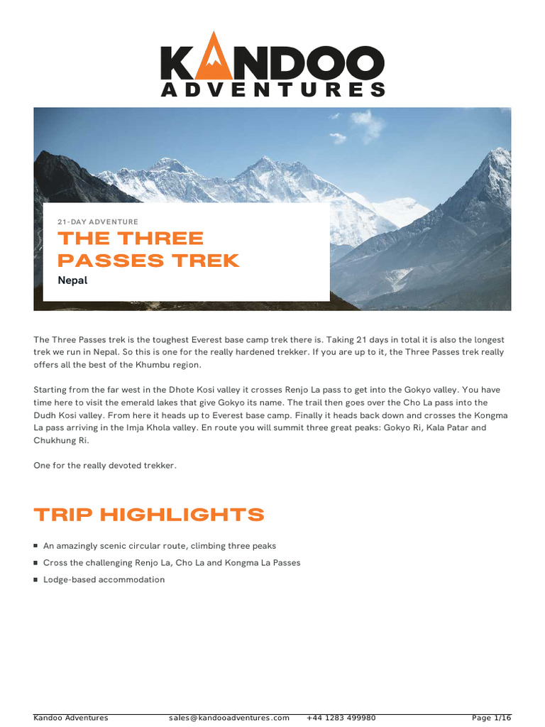 Kandoo Adventures The Three Passes Trek | PDF