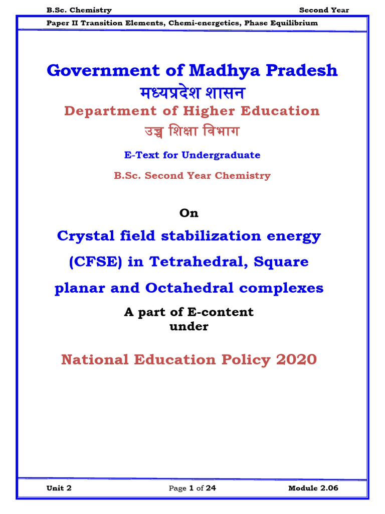 B.Sc. Chemistry: CFSE in Complexes | PDF | Coordination Complex | Transition Metals