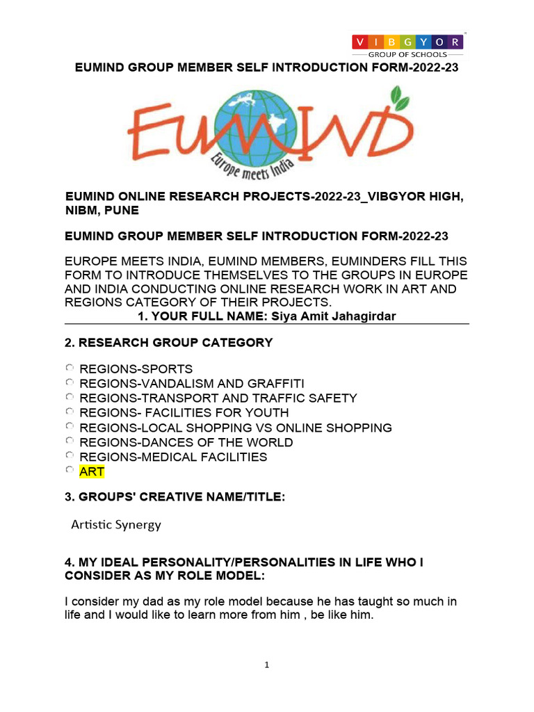 Self Intro Form 1 | PDF