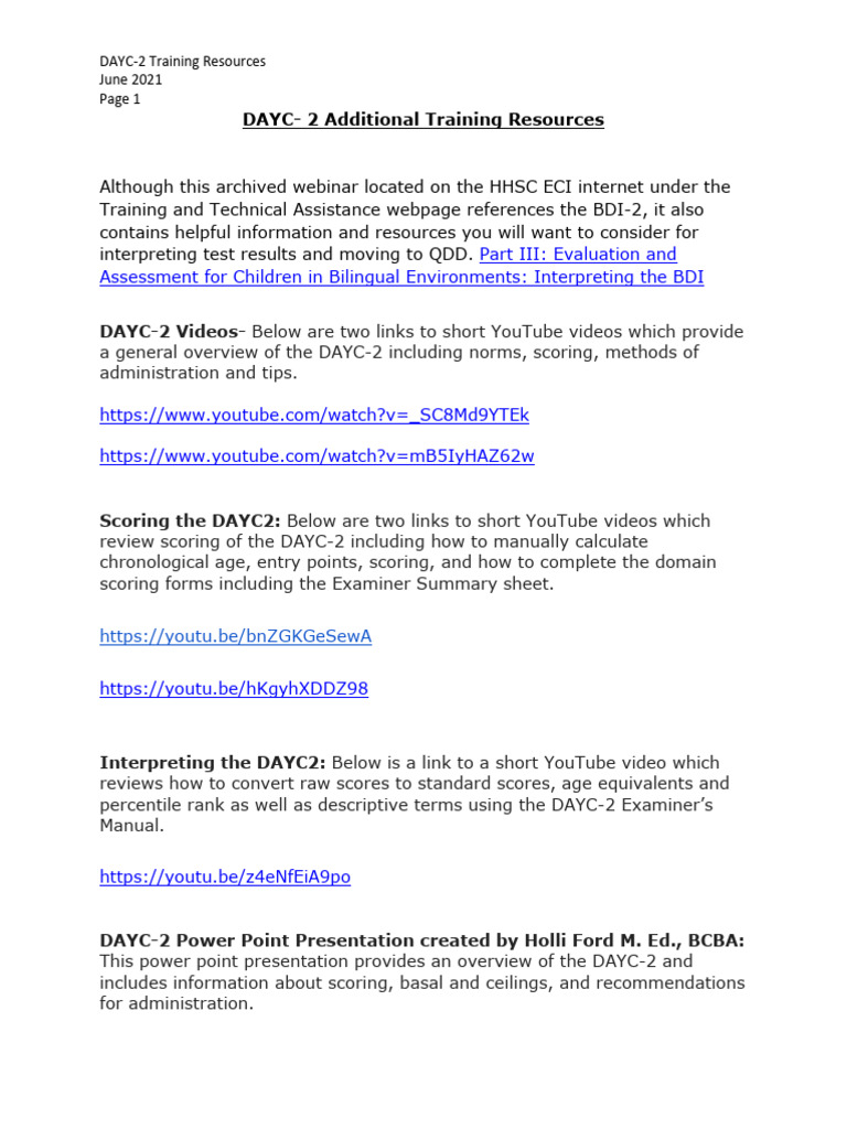 DAYC2 Resource Packet | PDF | Validity (Statistics) | Sensitivity And ...