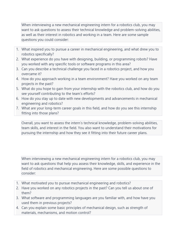 Robotics Interview | PDF | Robotics | Job Hunting