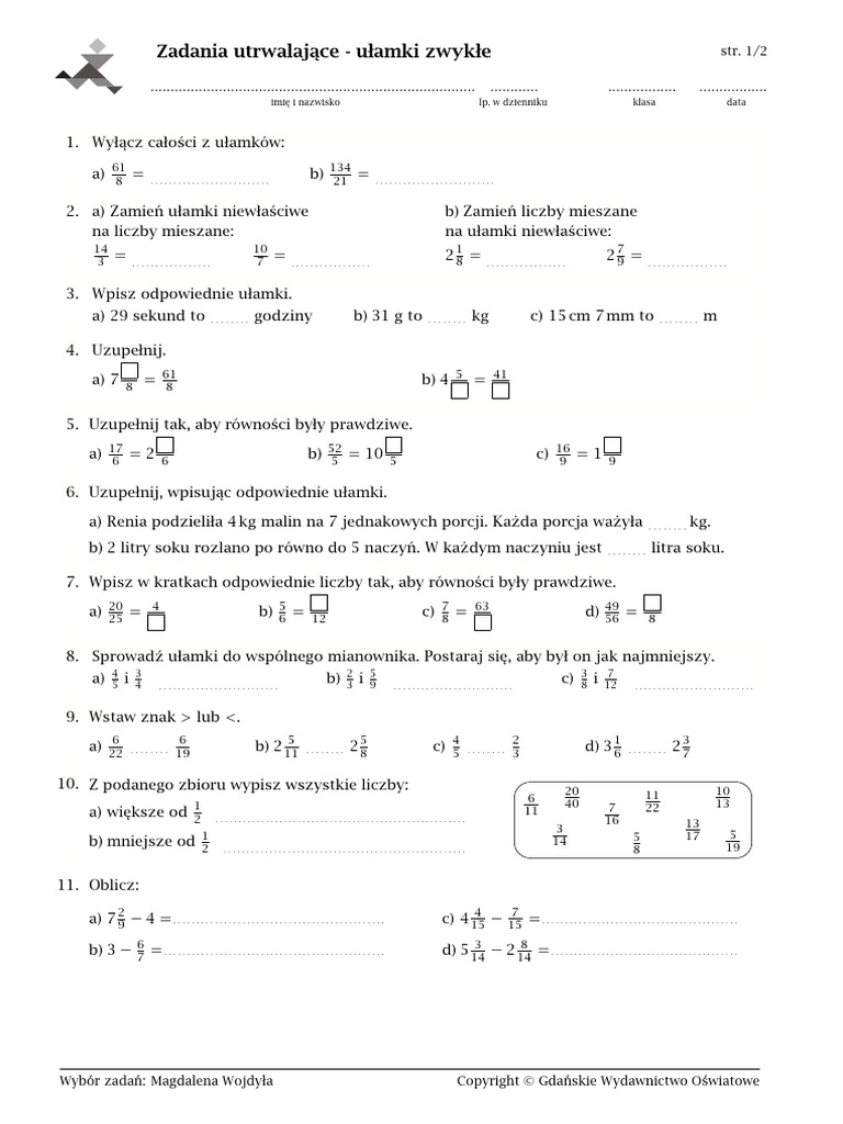 Zad Ulamki Zwykle V | PDF